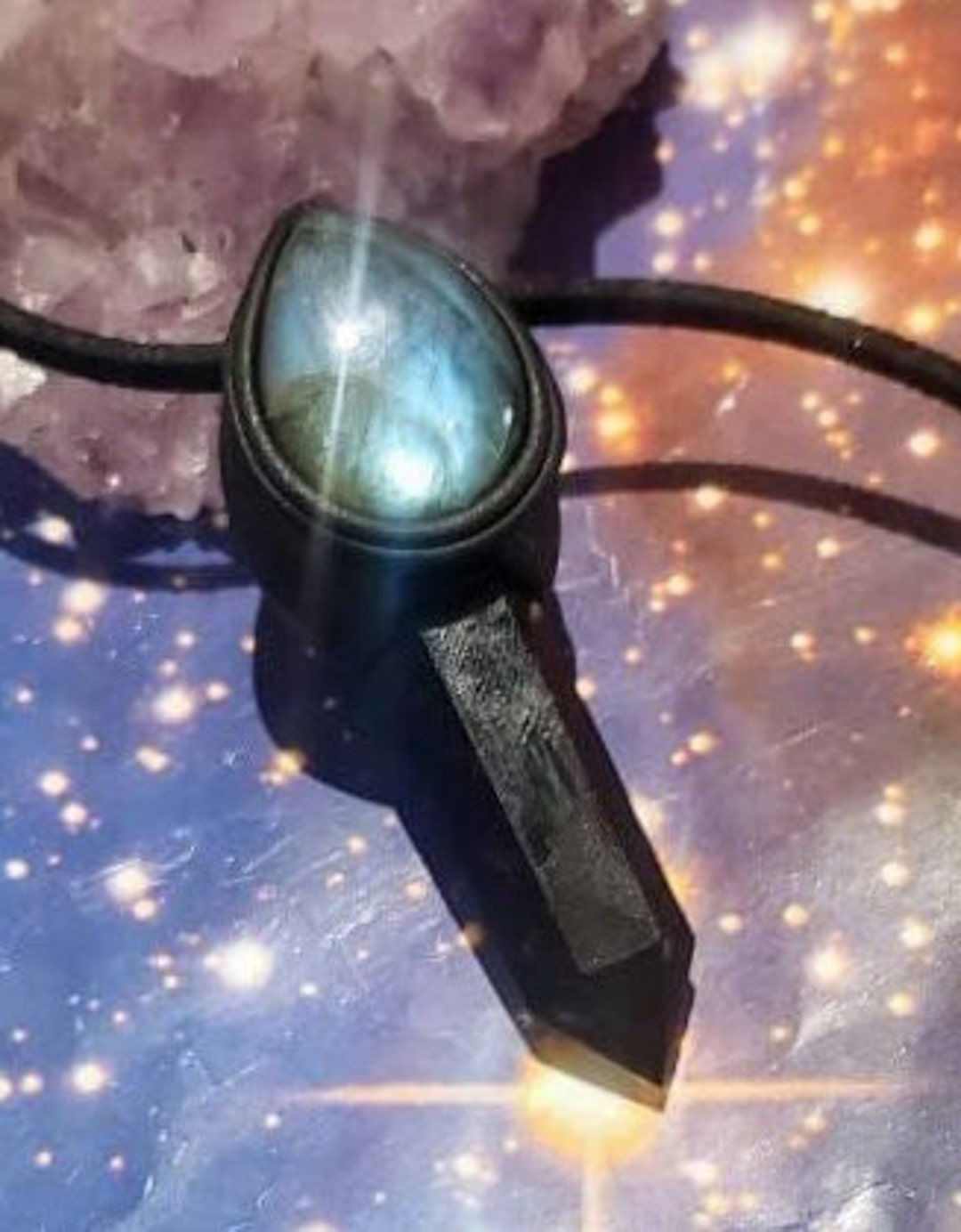 Psychic Shield. Obsidian Protection Amulet Necklace With Blue ...