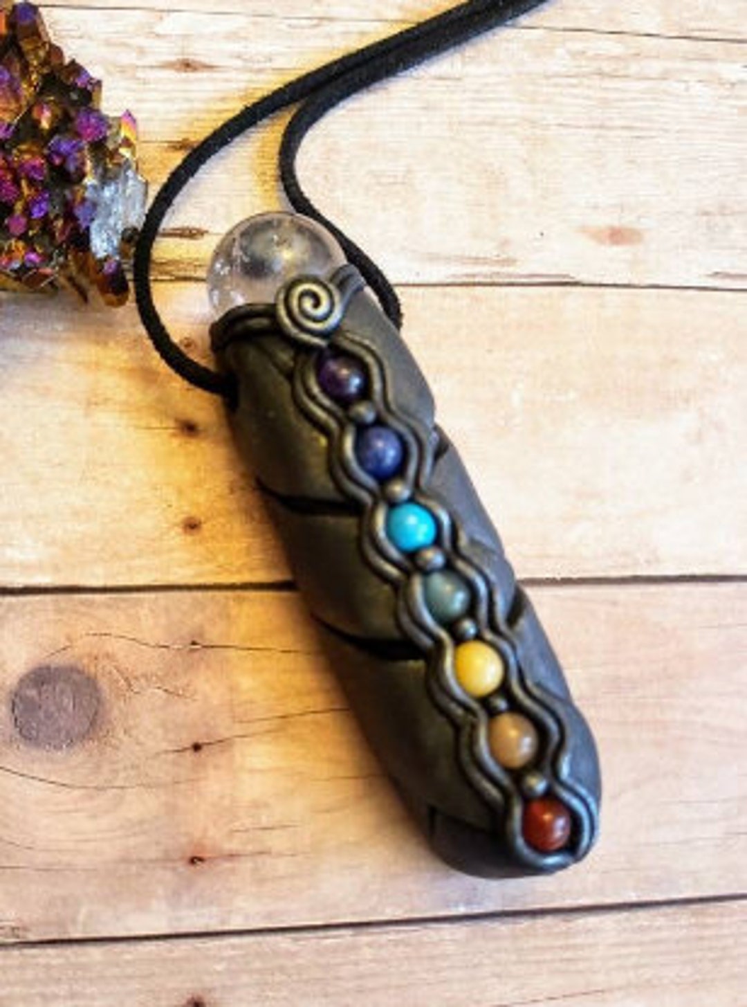 Mens Chakra Necklace Men Pendant Jewelry Set. 7 Chakra Stone Clear ...