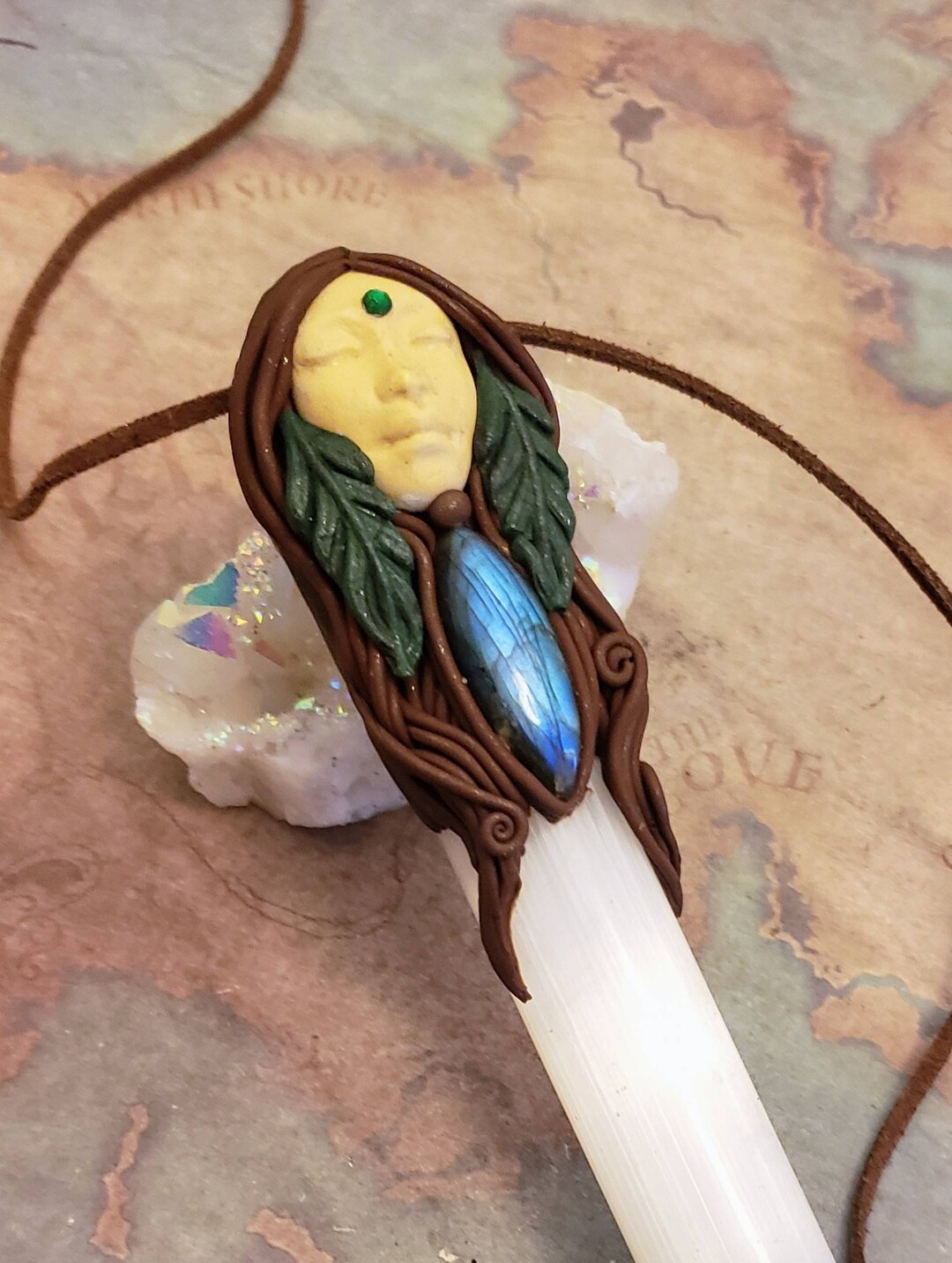 Gaia Earth Goddess Magic Wand. Pachamama Selenite and Blue Labradorite ...