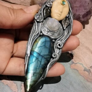 Selene. Triple Moon Goddess Wiccan Necklace. Moonstone Labradorite ...