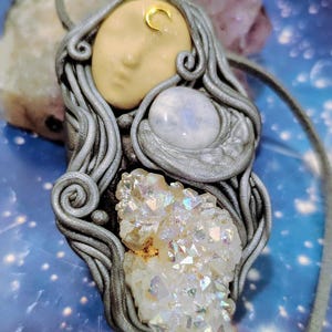 Selene. Triple Moon Goddess Wiccan Necklace. Moonstone Aura Quartz ...