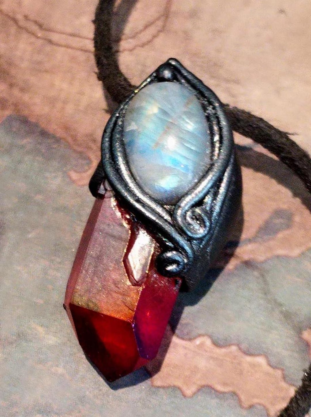 Beloved. Ruby Rose Aura Quartz Crystal Moonstone Necklace. Higher Heart ...