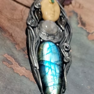 Selene. Triple Moon Goddess Wiccan Necklace. Moonstone Labradorite ...