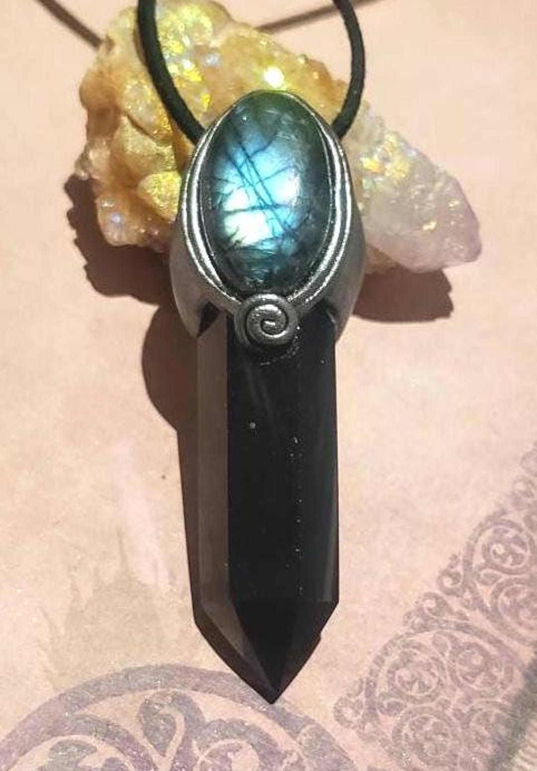 Labradorite & Black Obsidian Crystal Pendant Necklace: Witch Jewelry - Etsy