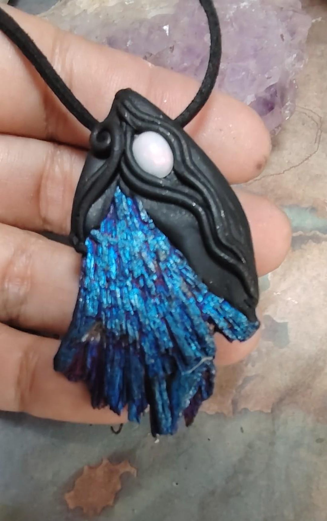 Rising Phoenix Necklace. Mexican Fire Opal Necklace. Kyanite Pendant ...