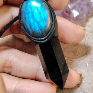 Psychic Shield. Obsidian Protection Amulet Necklace. Labradorite Energy ...