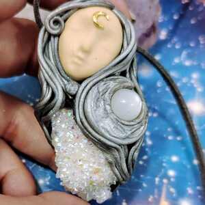 Selene. Triple Moon Goddess Wiccan Necklace. Moonstone Aura Quartz ...