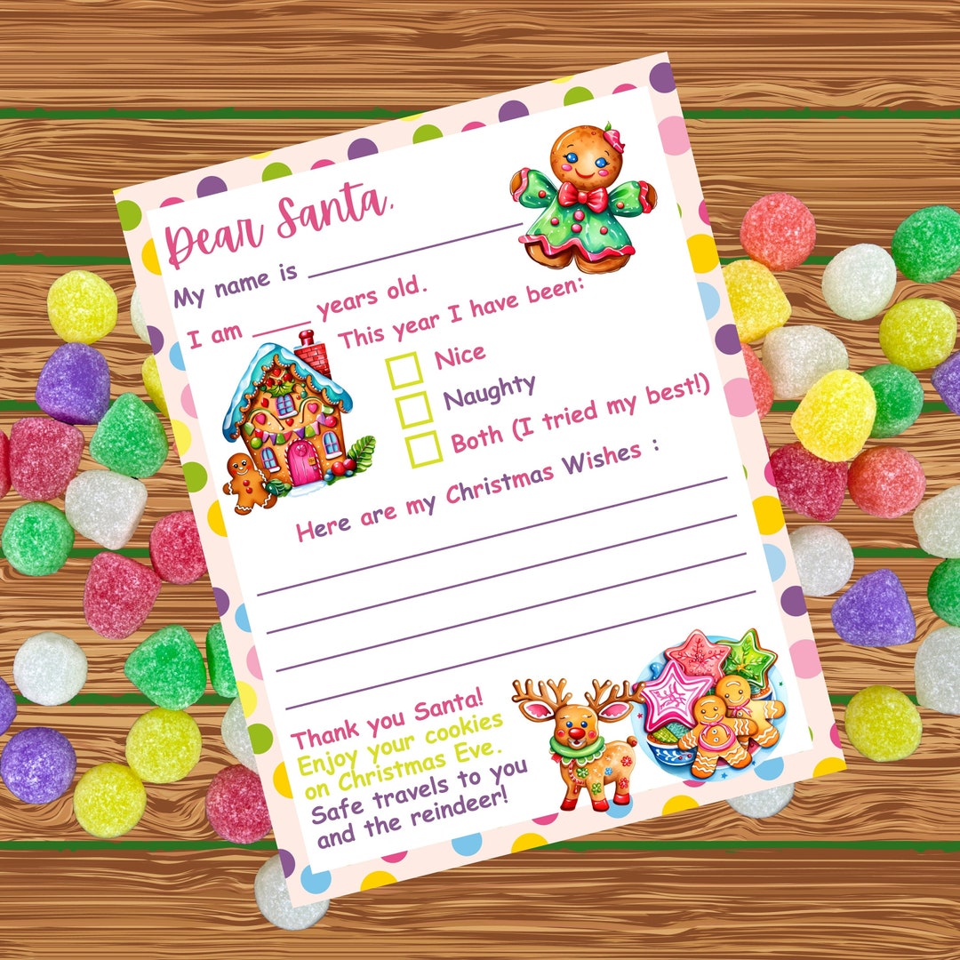 Carta a Santa Imprimible, Fácil de Imprimir, Lista de Deseos de Navidad ...