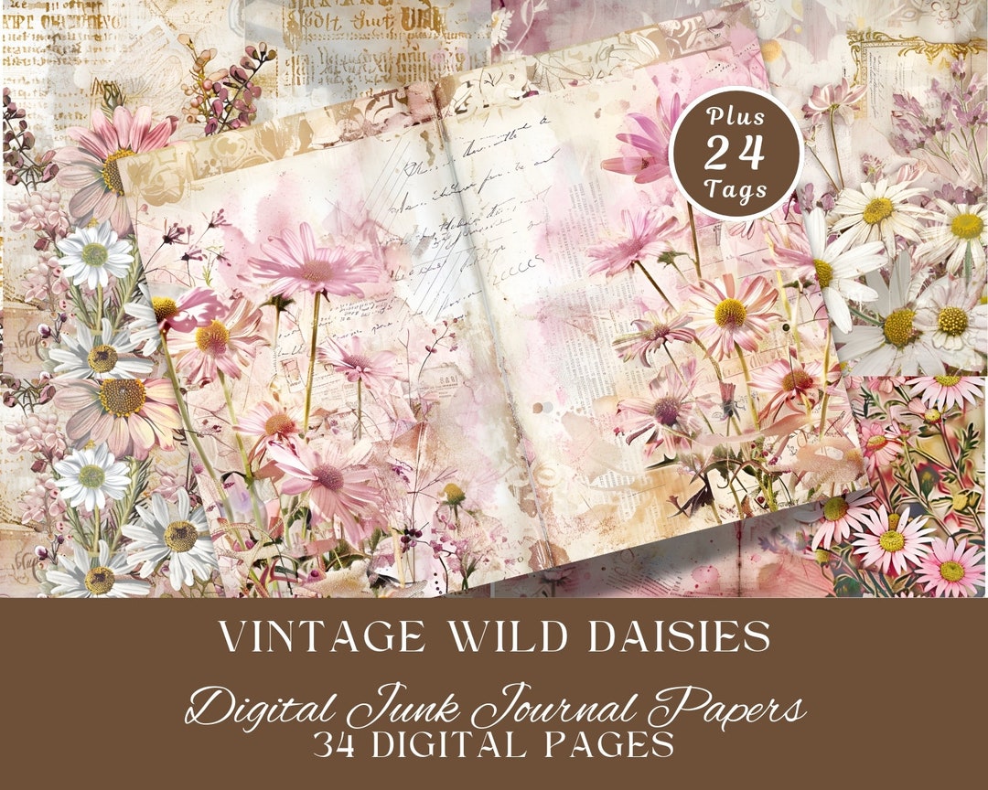 Wild Daisy Journal Kit, Vintage Daisy Junk Journal Pages, Daisy Papers ...