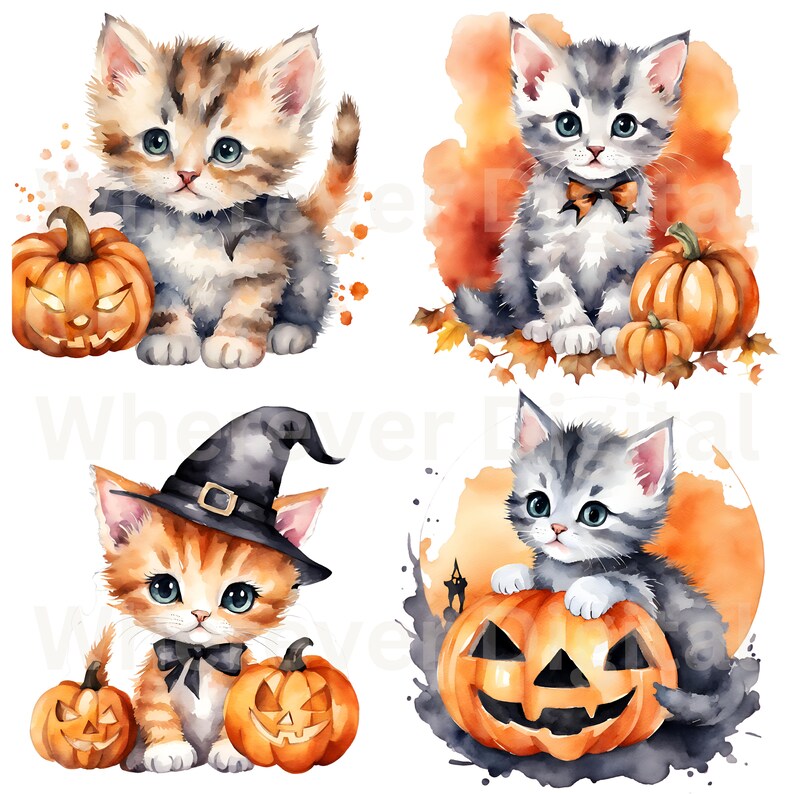Vintage Kitten Clipart for Cards Journals Scrapbooks, Halloween PNG ...