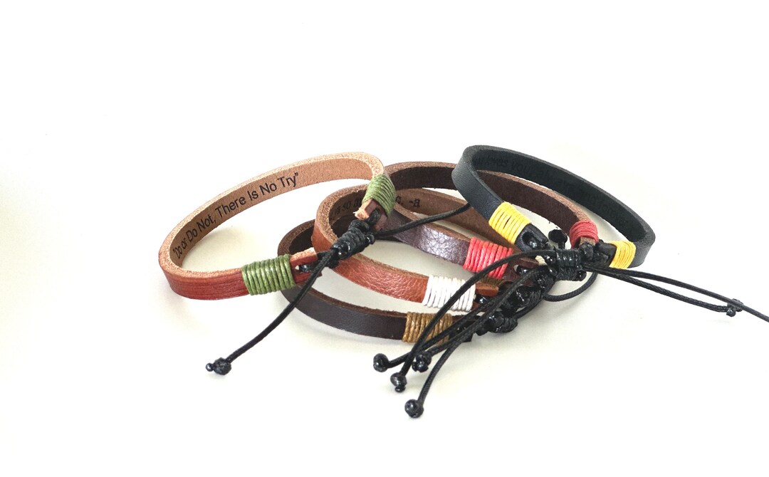 Minimalist Leather Bracelet Engraved Slim Leather Jewelry Women & Men ...