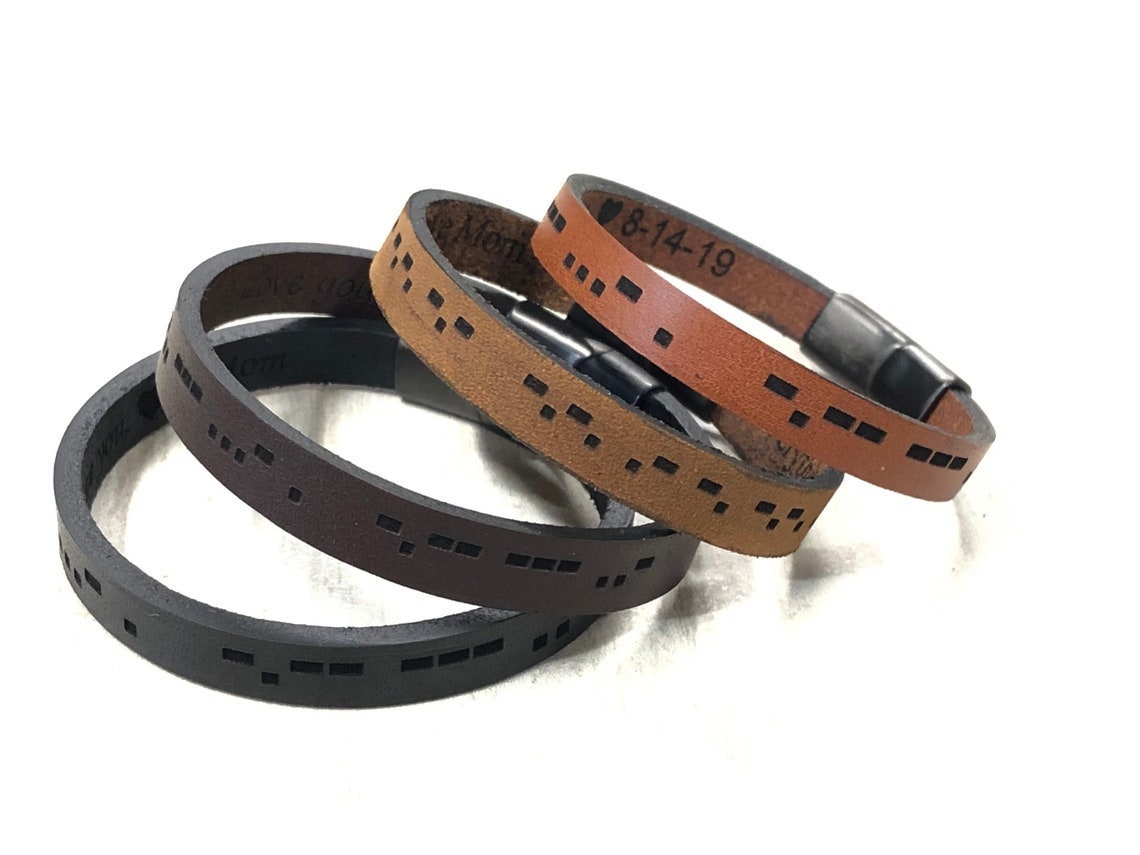 Bracelets for Men Morse Code Bracelet Minimalist Engraved Leather ...