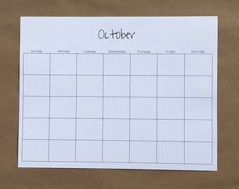 Monthly Blank Calendar, Simple Calendar, Minimalist, Printable ...