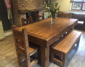 Chunky Rustic Dining Table Made From Old French Oak. | Etsy UK