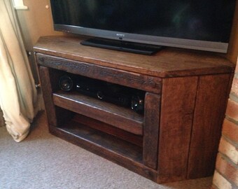 Rustic Pine Corner TV Unit solid chunky wood stand/cabinet