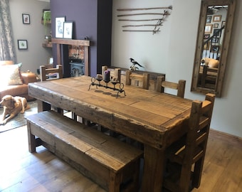 Chunky Rustic Dining Table Set Made From Old French Oak - Etsy UK