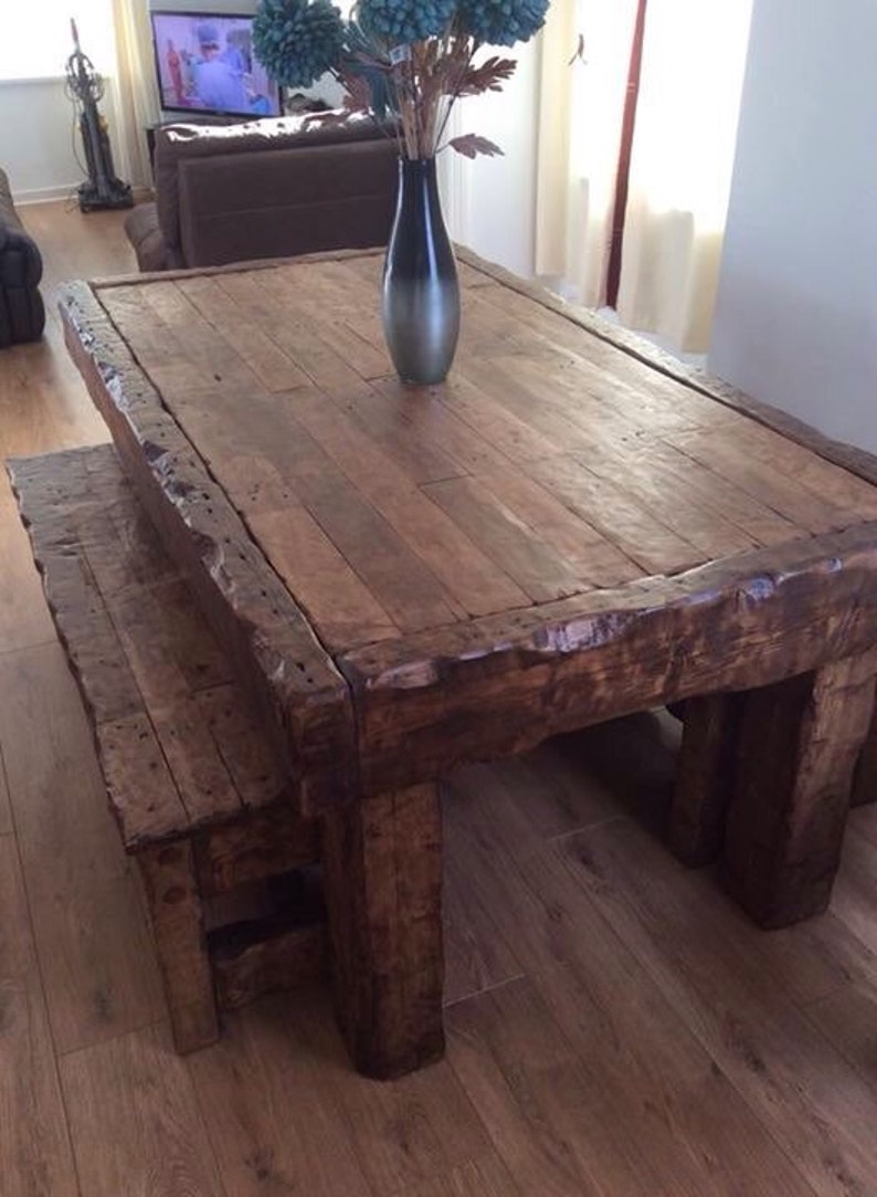 Chunky Oak Dining Table With 2 Benches - Etsy UK