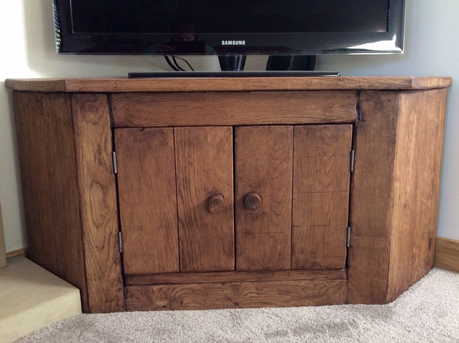 Rustic Corner Tv Unit Made From Reclaimed French Oak - Etsy UK