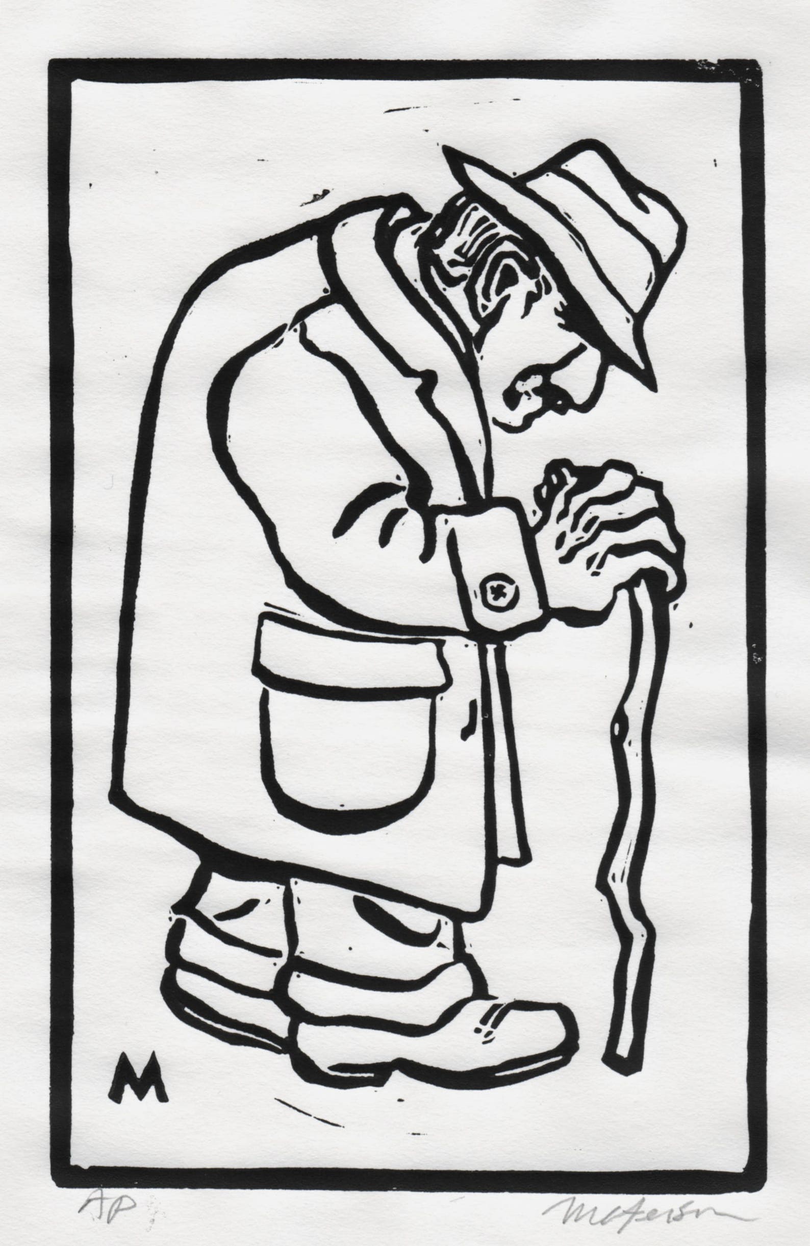 His Daily Walk, A Linocut of an Old Man Walking - Etsy