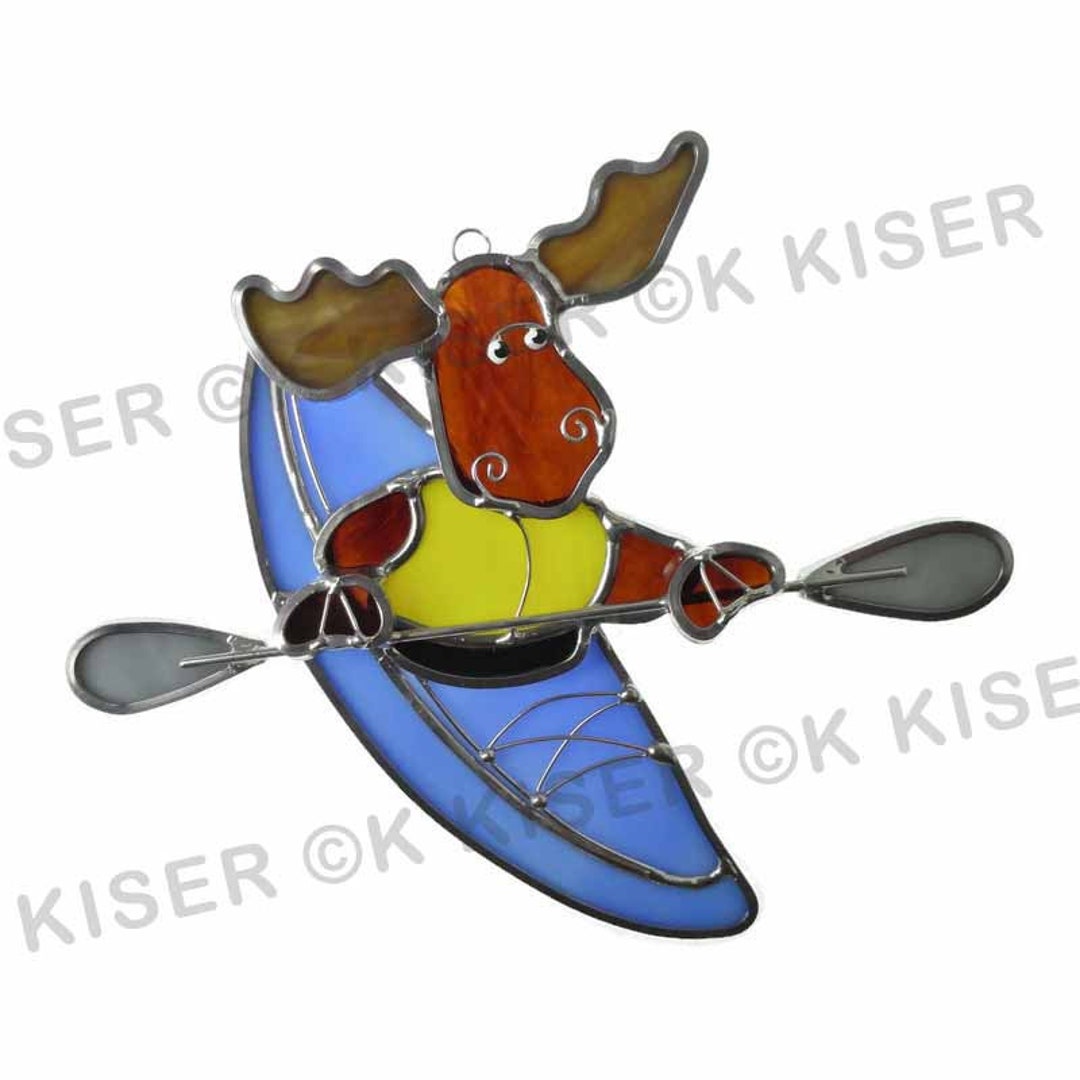 Stained Glass Kayak Moose Suncatcher Window Hanging Original Custom ...