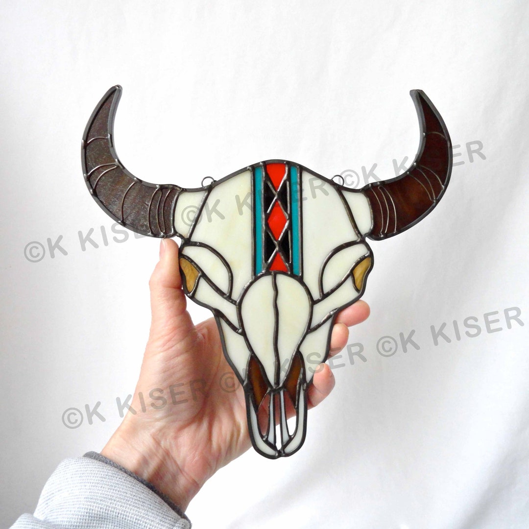 Stained Glass Buffalo Bison Skull Window Hanging Suncatcher Original ...