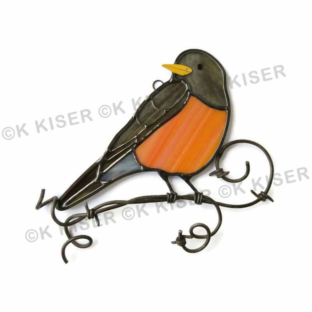 Stained Glass Robin Bird Suncatcher Perched on Barbed Wire - Etsy