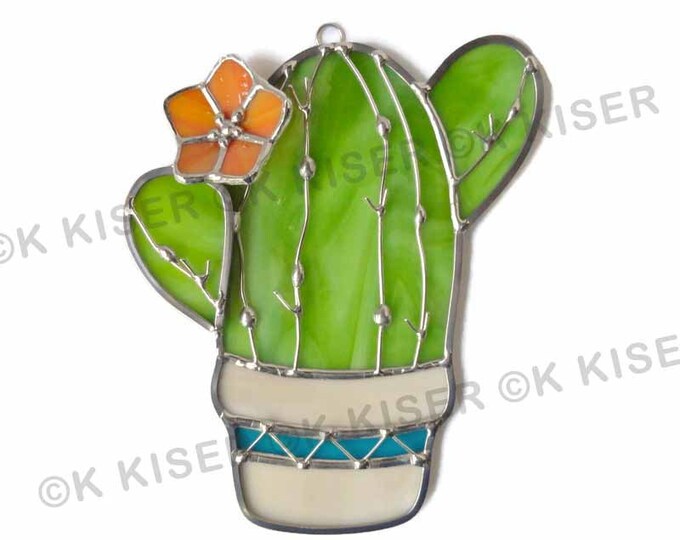 Stained Glass Potted Flowering Cactus Suncatcher Southwest Window ...