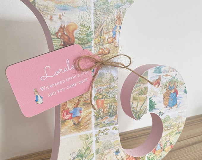Peter Rabbit Wooden Letter With Wooden Name Tag to Match. 20cm Tall ...