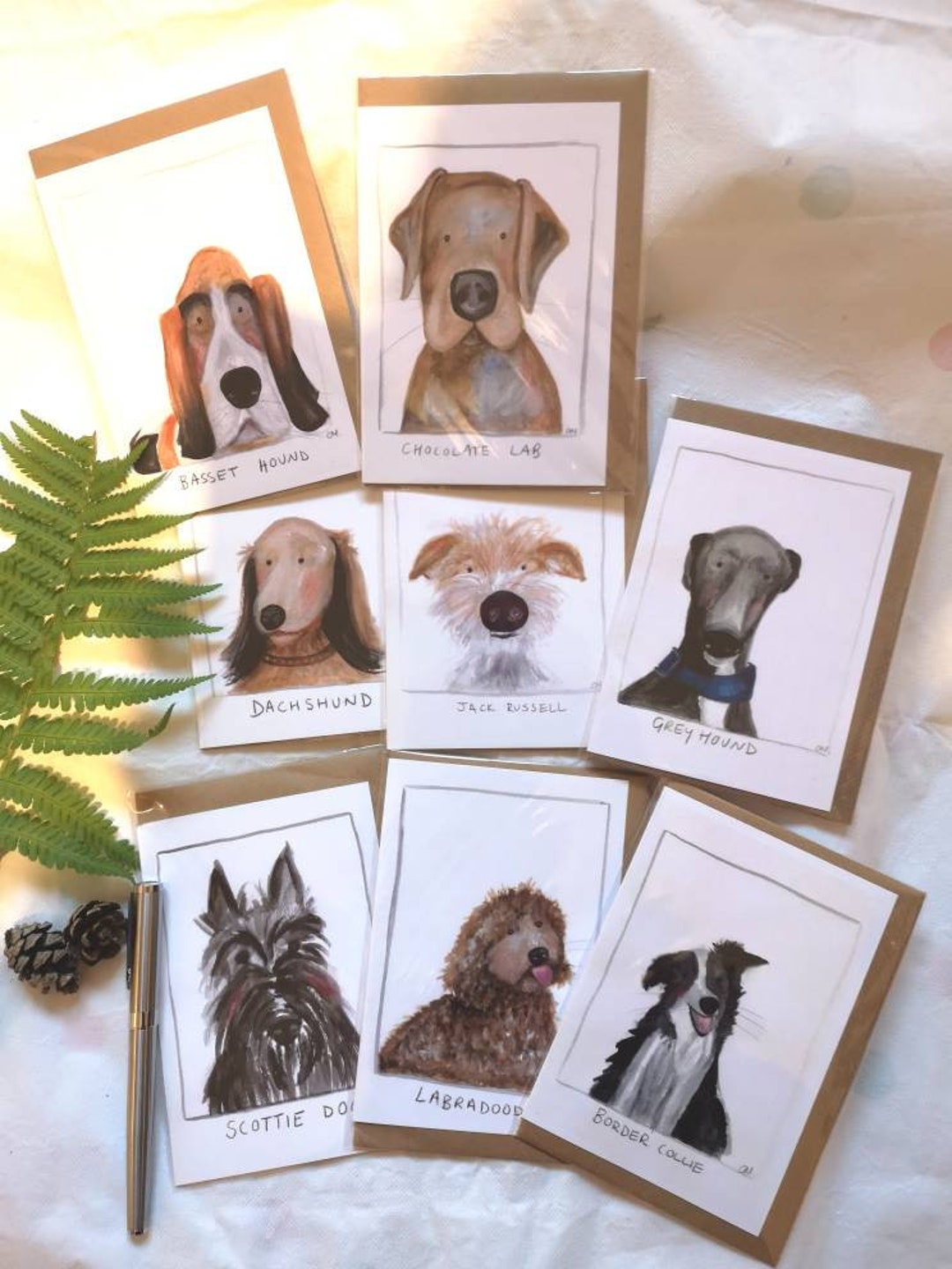 Pack of 6 Funny DOG Art Cards, GREETINGS Cards, NOTECARD , With Kraft ...