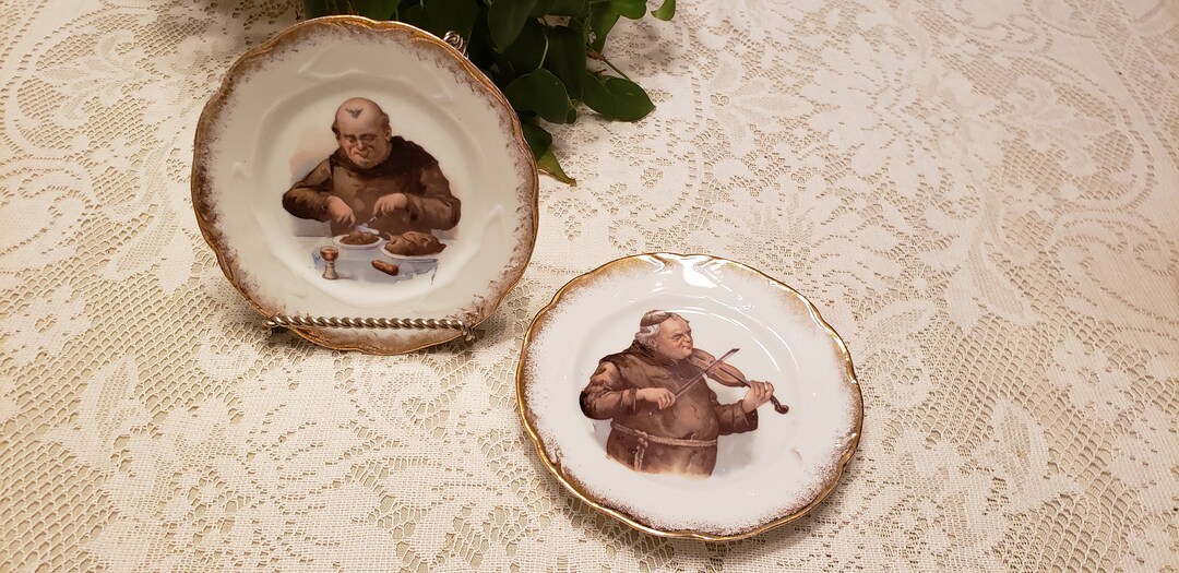 Vintage Lot of 2 Small Porcelain Monk Transferware Wall Plates - Etsy UK