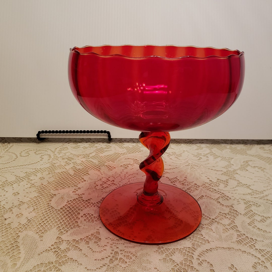 Vintage 1970's Mid Century Red Color Glass Compote - Italy - Etsy