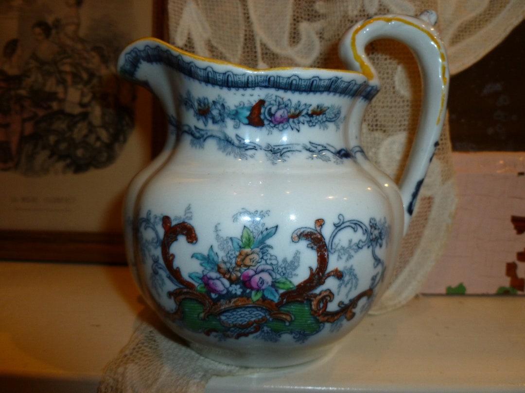 Antique / Victorian Stoneware Creamer With Beautiful Floral Design ...