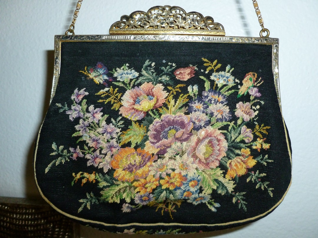 A Lovely Little Floral Petit Point Purse With Original Coin Purse and ...