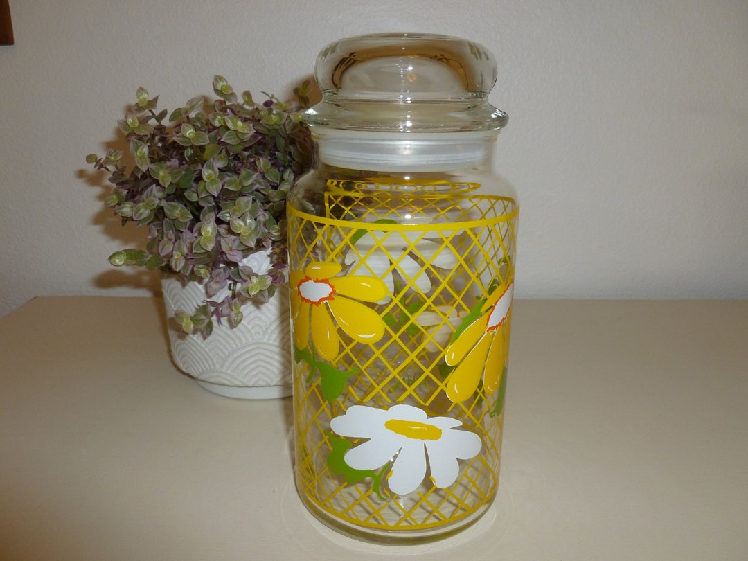 Vintage "hildi" Daisy Trellis Pattern Glass Canister Jar From the 1970 ...