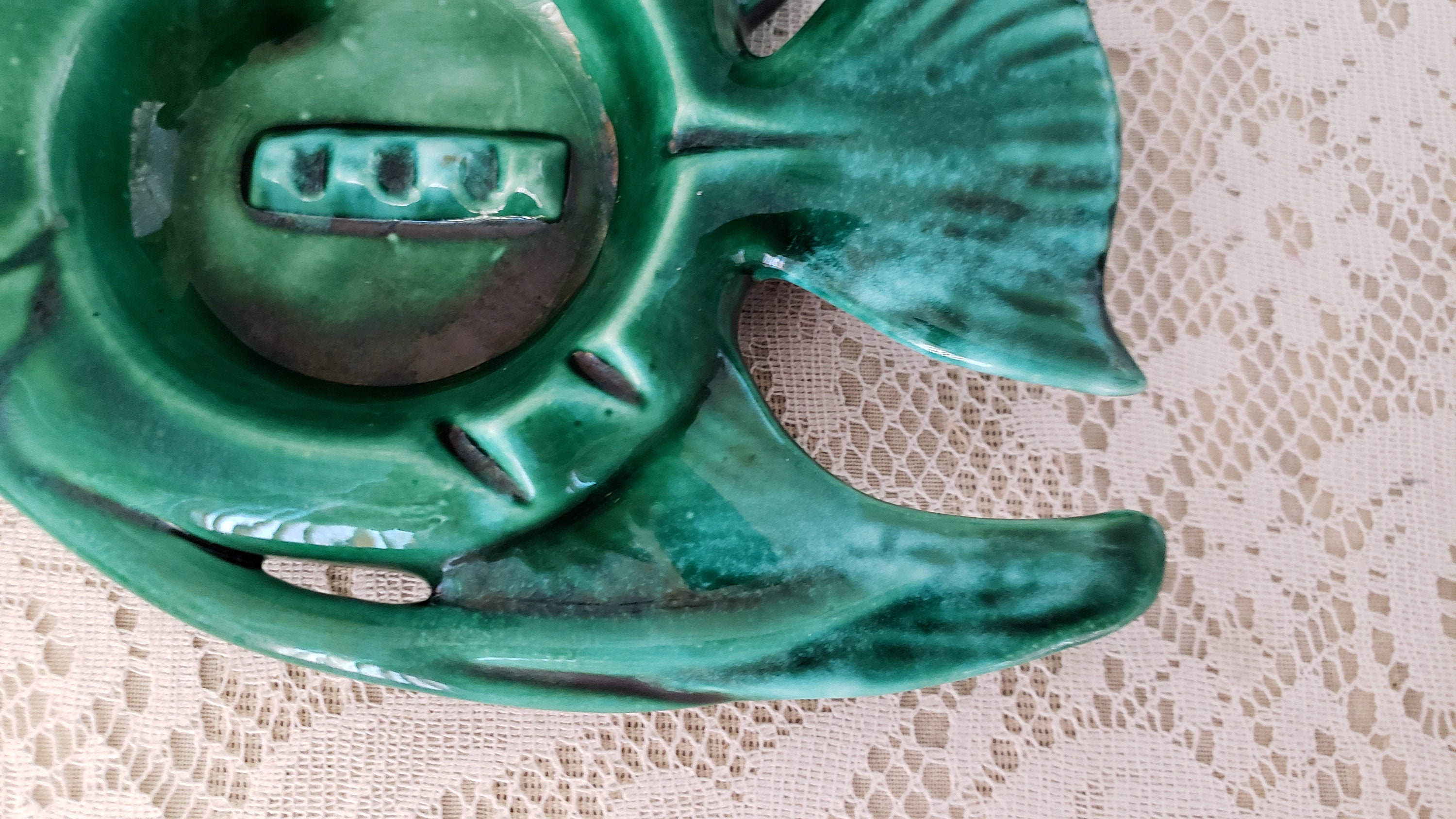 Large Vintage Green Glazed Ceramic Fish Ashtray Florida - Etsy