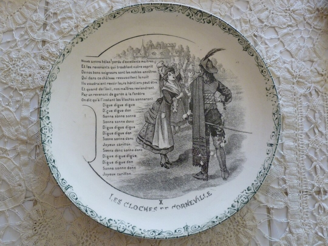 A Vintage Set of French "talking Plates" With Wonderful Transferware ...