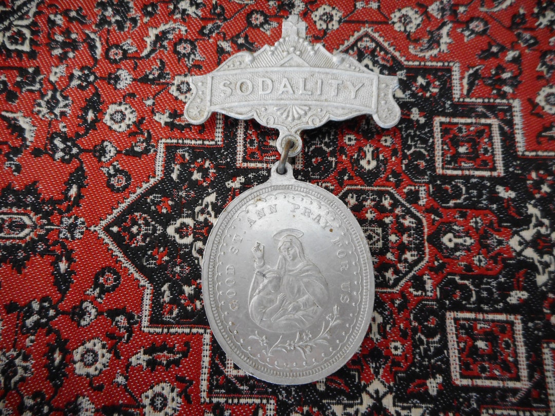 Vintage Mid Century Aluminum SODALITY Good St. Ann Pray for Us Brooch ...