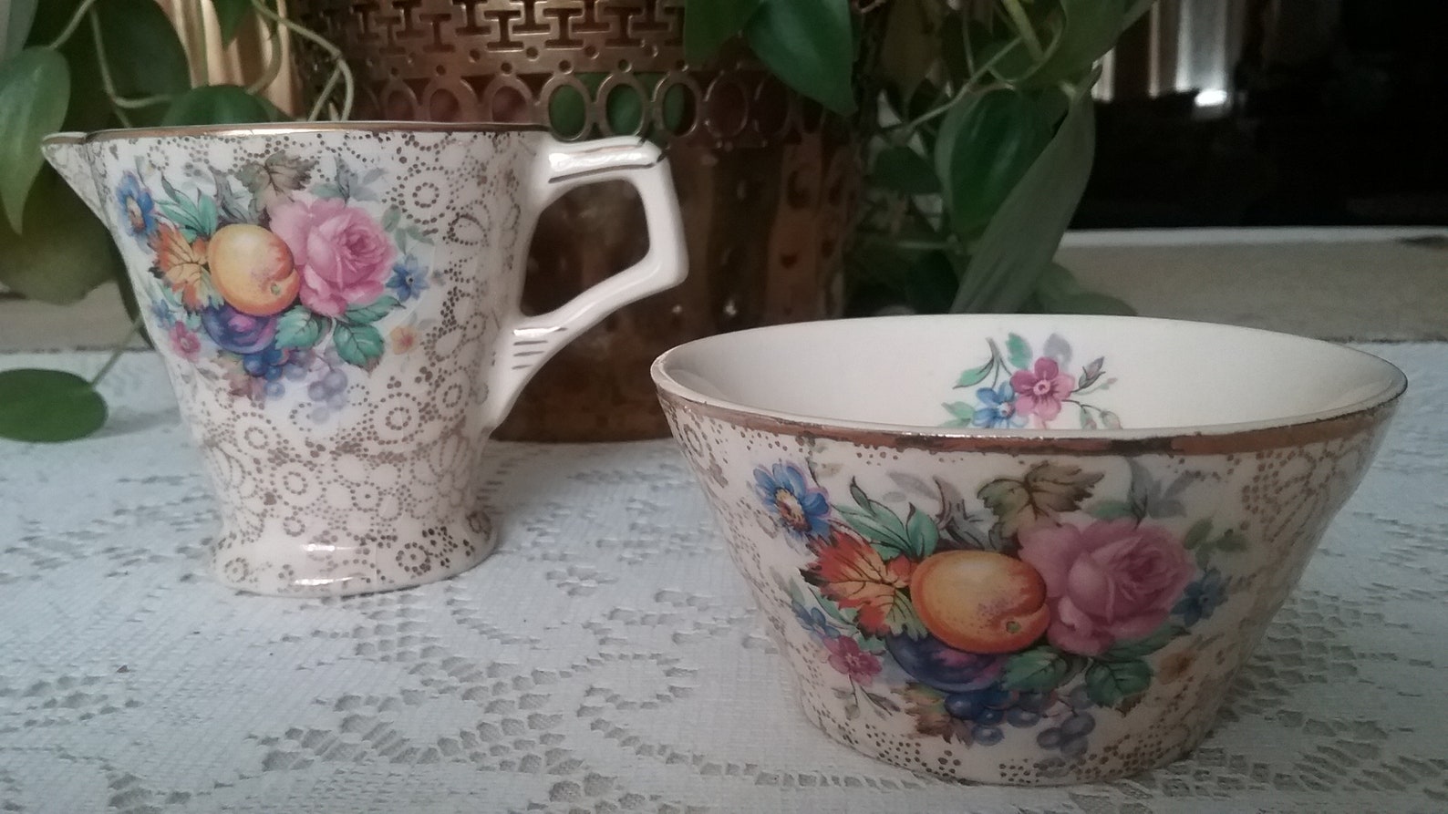 Vintage English H & K Tunstall China Creamer Sugar Set Gold - Etsy