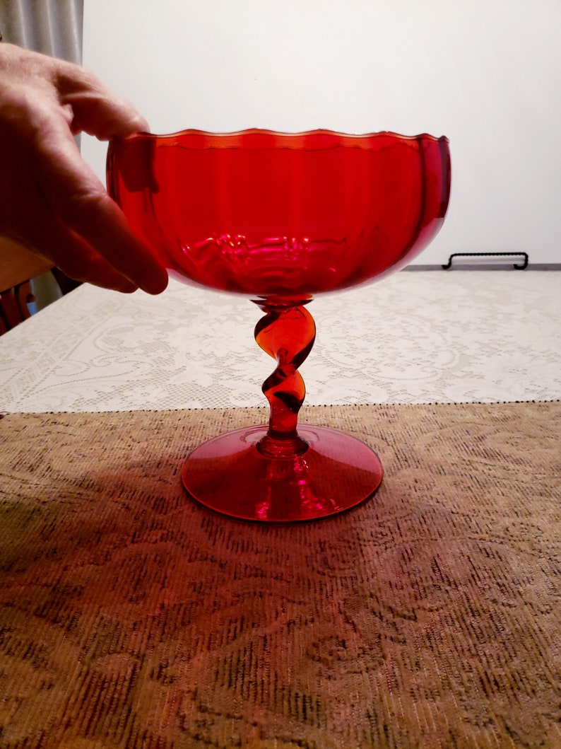 Vintage 1970's Mid Century Red Color Glass Compote - Italy - Etsy