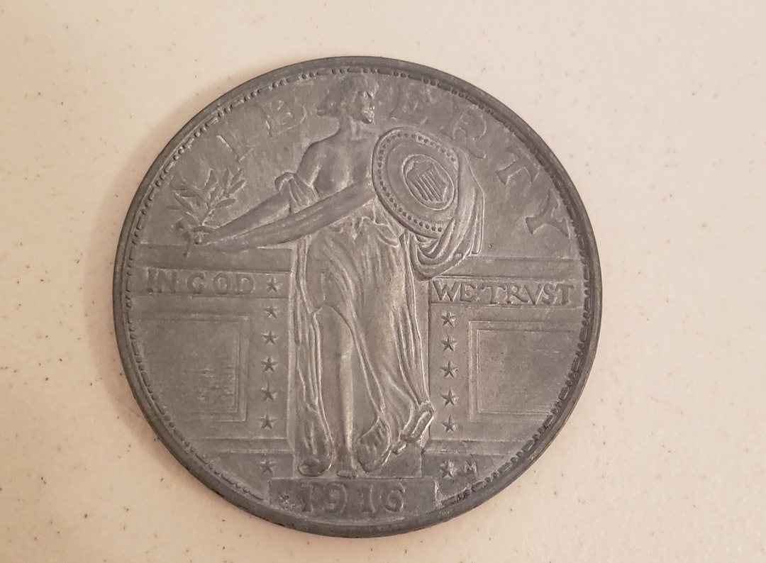 Extra Large Vintage 3" Metal REPLICA 1916 Liberty Standing Quarter ...