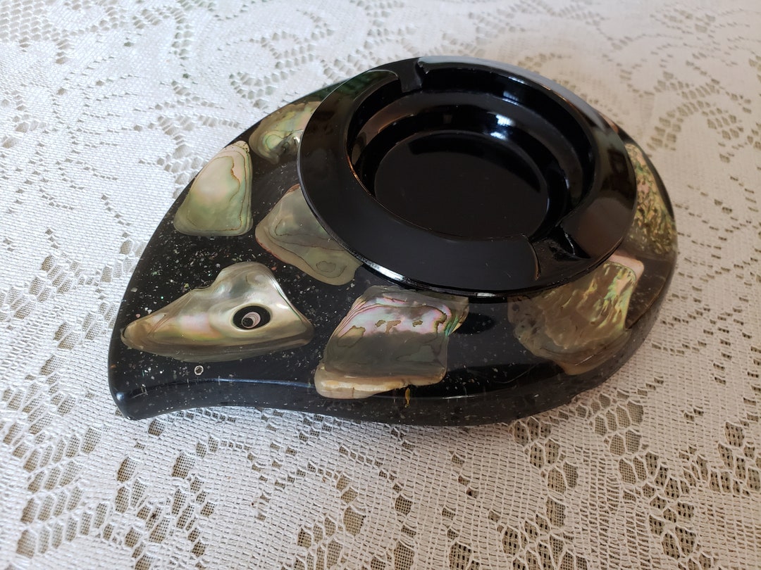 Vintage Black Lucite and Abalone Mid Century Ashtray - Coin - Ring Dish ...