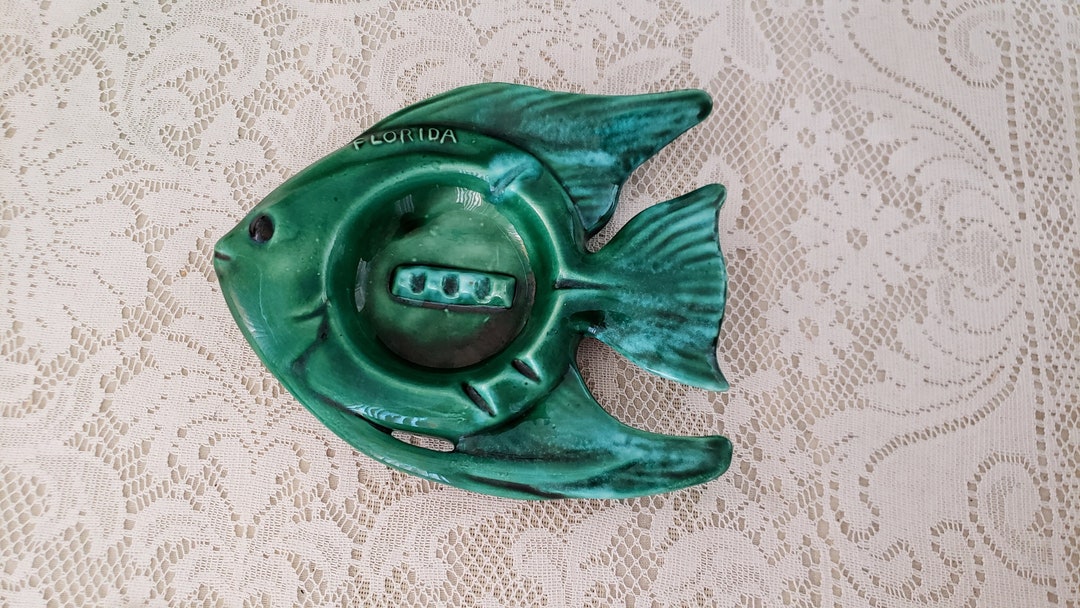 Large Vintage Green Glazed Ceramic Fish Ashtray - Florida Souvenir - Etsy