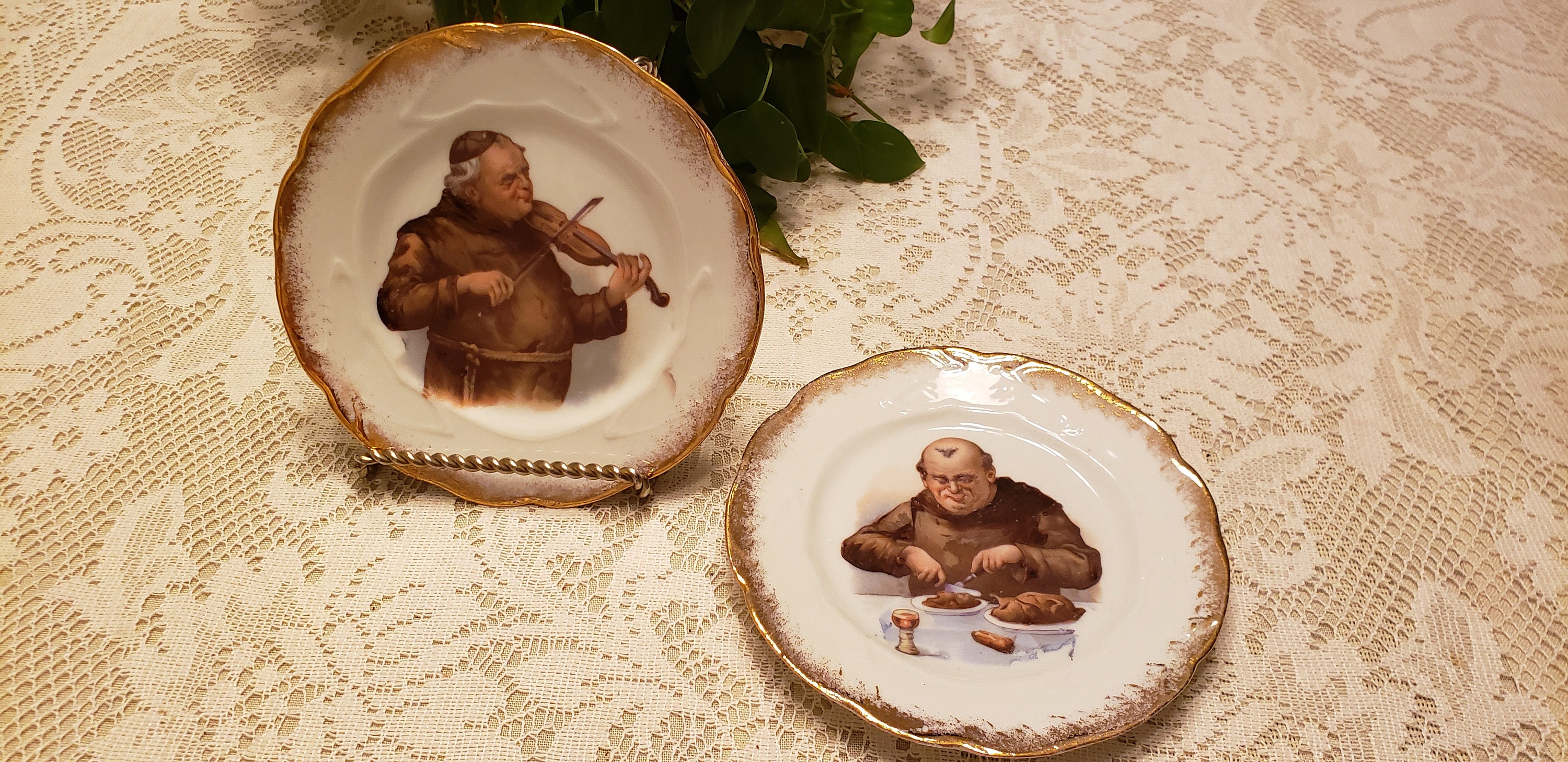 Vintage Lot of 2 Small Porcelain Monk Transferware Wall Plates - Etsy UK