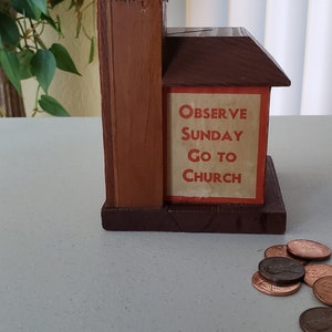 Vintage 1950's Wood Church Coin Bank - Etsy