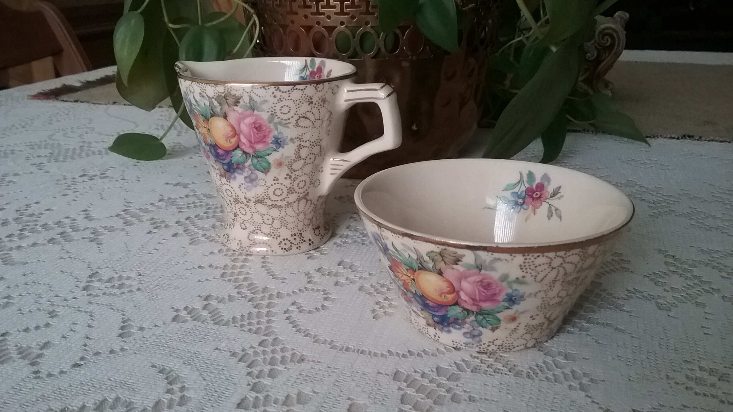 Vintage English H & K Tunstall China Creamer Sugar Set Gold - Etsy