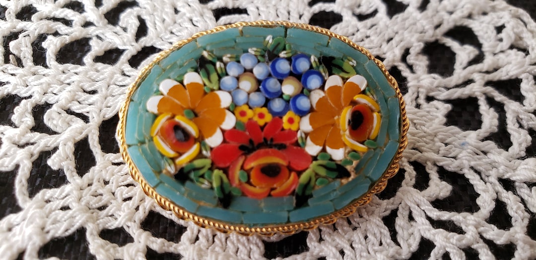 Vintage Italian Micro Mosaic / Micromosaic Pin Brooch ***FREE SHIPPING ...