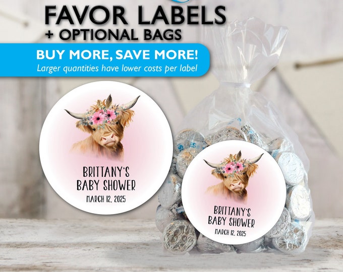 Fluffy Cow Girl Baby Shower Stickers, Highland Cows Birthday, Farm ...