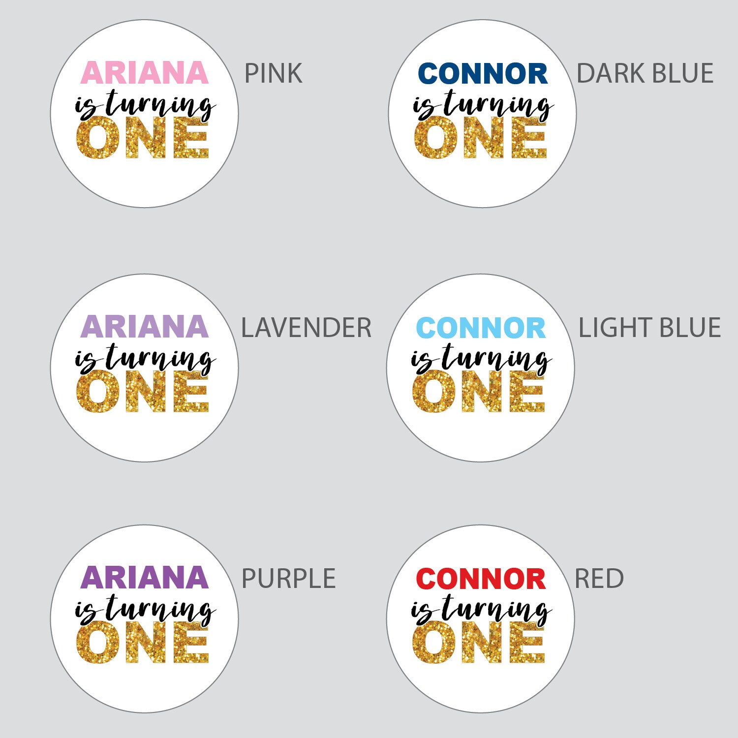 First Birthday Favor Labels; 1st Birthday, Turning One, Gold Sparkles ...