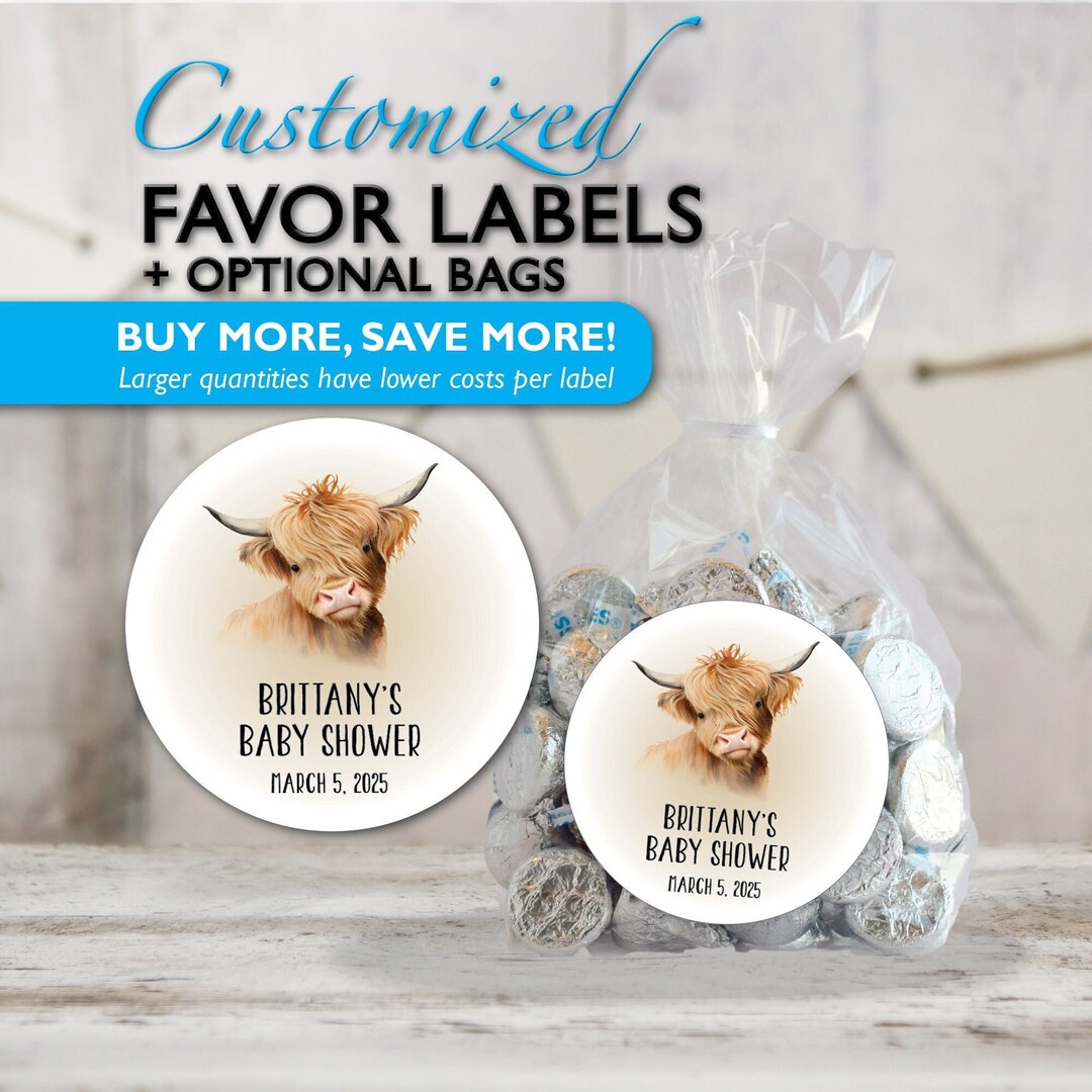 Fluffy Cow Baby Shower Stickers, Highland Cows Birthday, Farm Theme ...