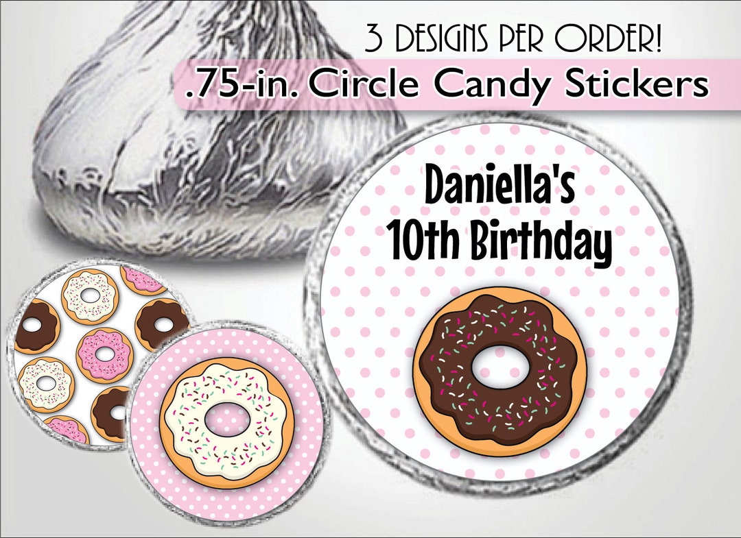Donut Kiss Labels, Doughnut Party Supplies, Personalized Kiss Stickers ...
